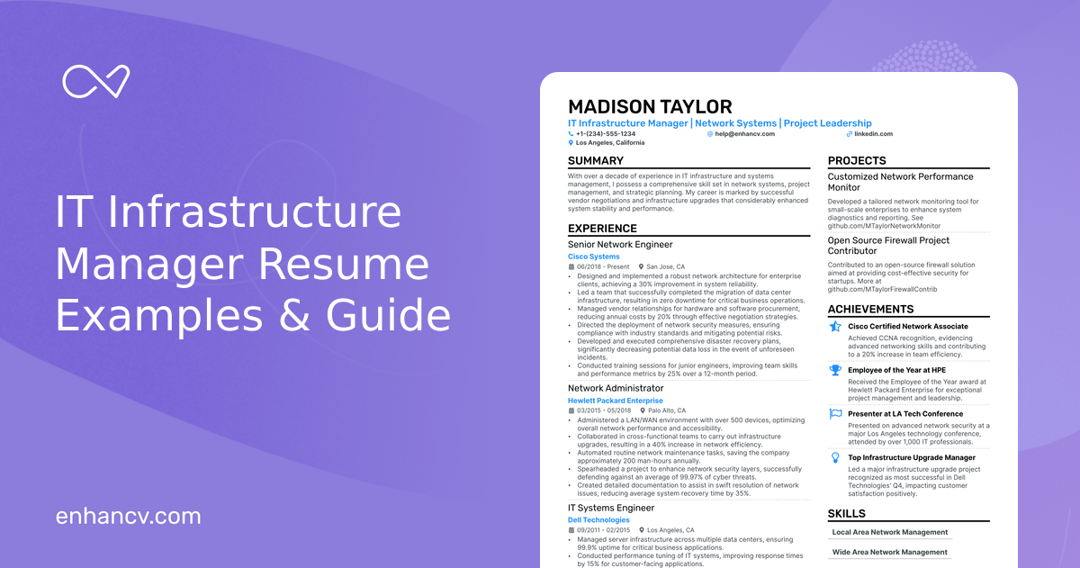10 IT Infrastructure Manager Resume Examples & Guide for 2024