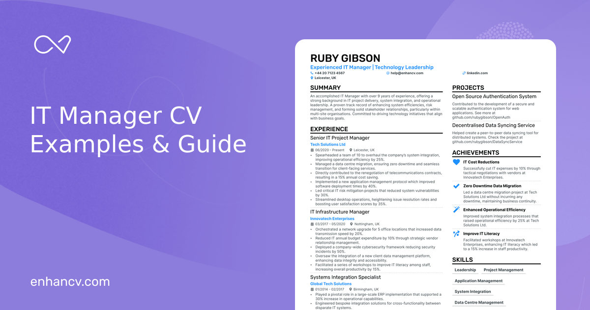 IT Manager CV Examples & Guide for 2026