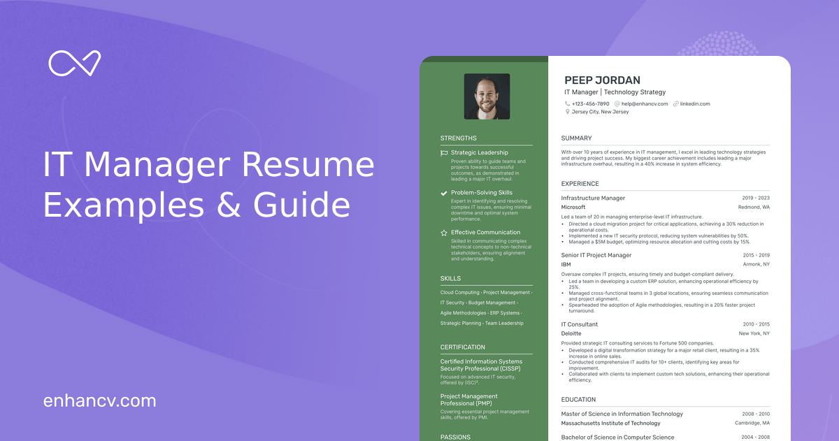 16 IT Manager Resume Examples & Guide for 2024