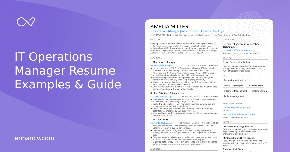 10 IT Operations Manager Resume Examples & Guide for 2026
