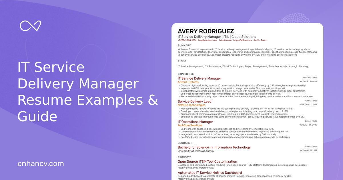 10 IT Service Delivery Manager Resume Examples & Guide for 2025