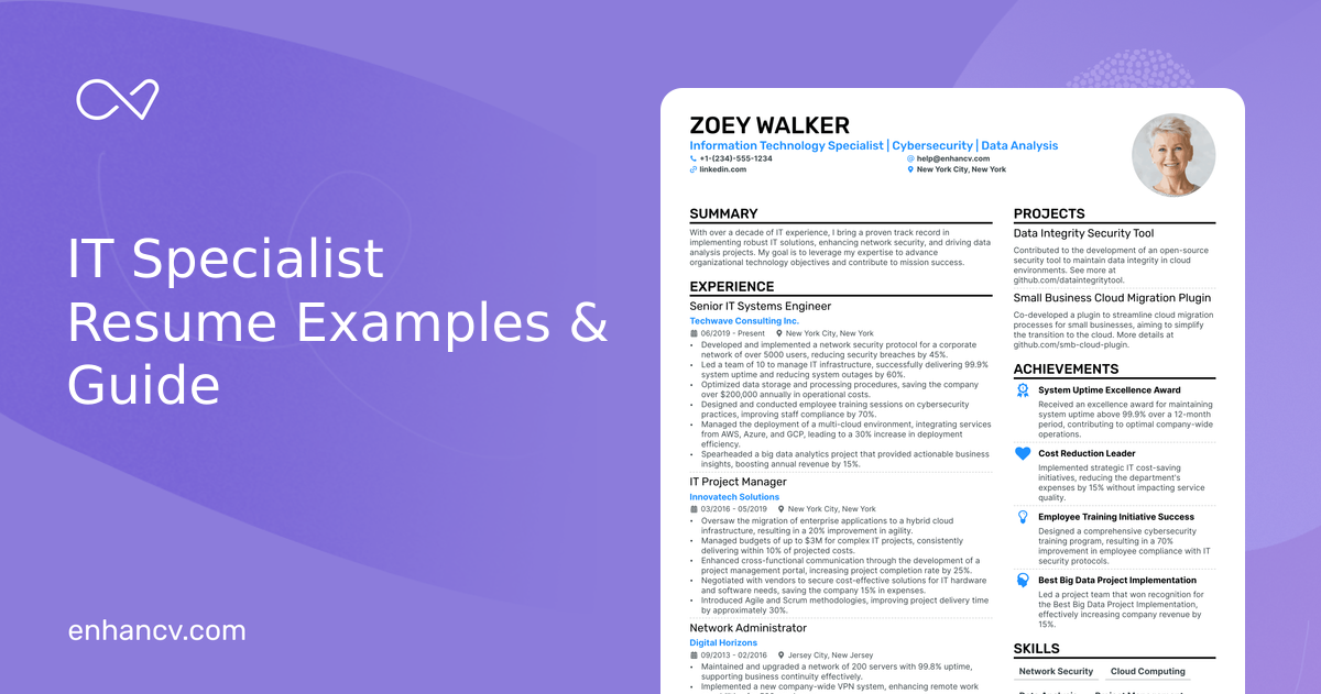 5 IT Specialist Resume Examples & Guide for 2024