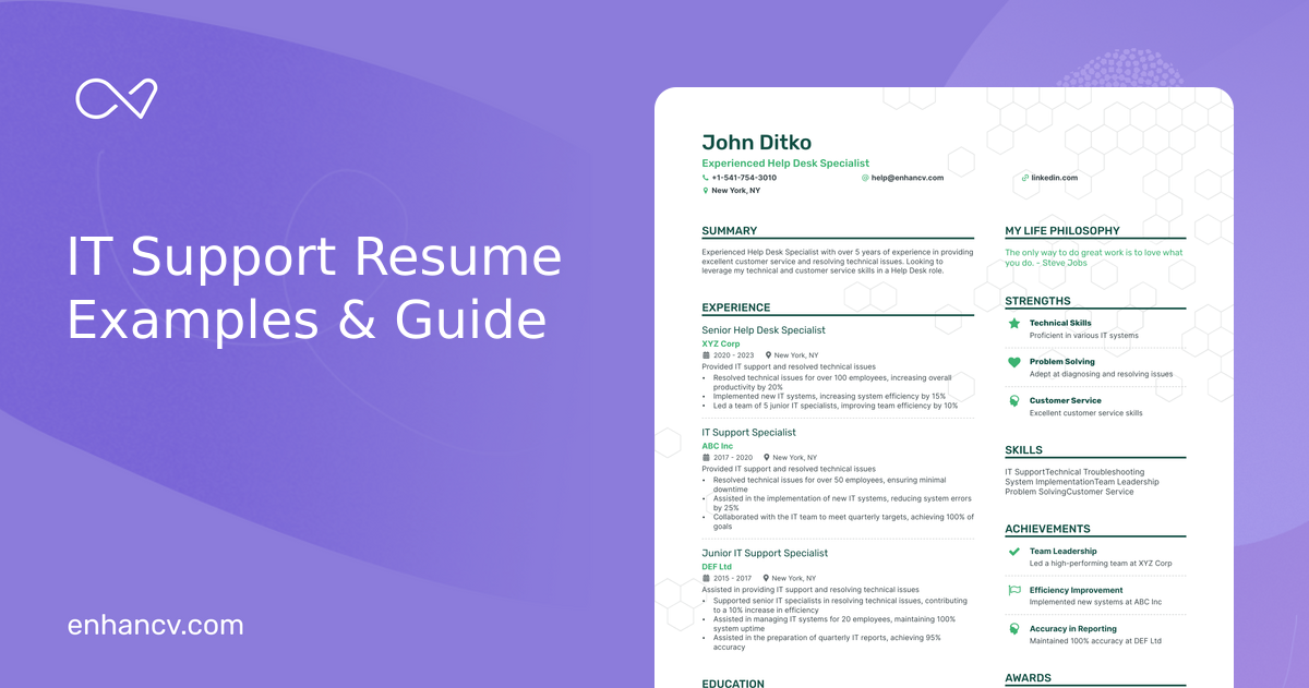 7 IT Support Resume Examples & Guide for 2024