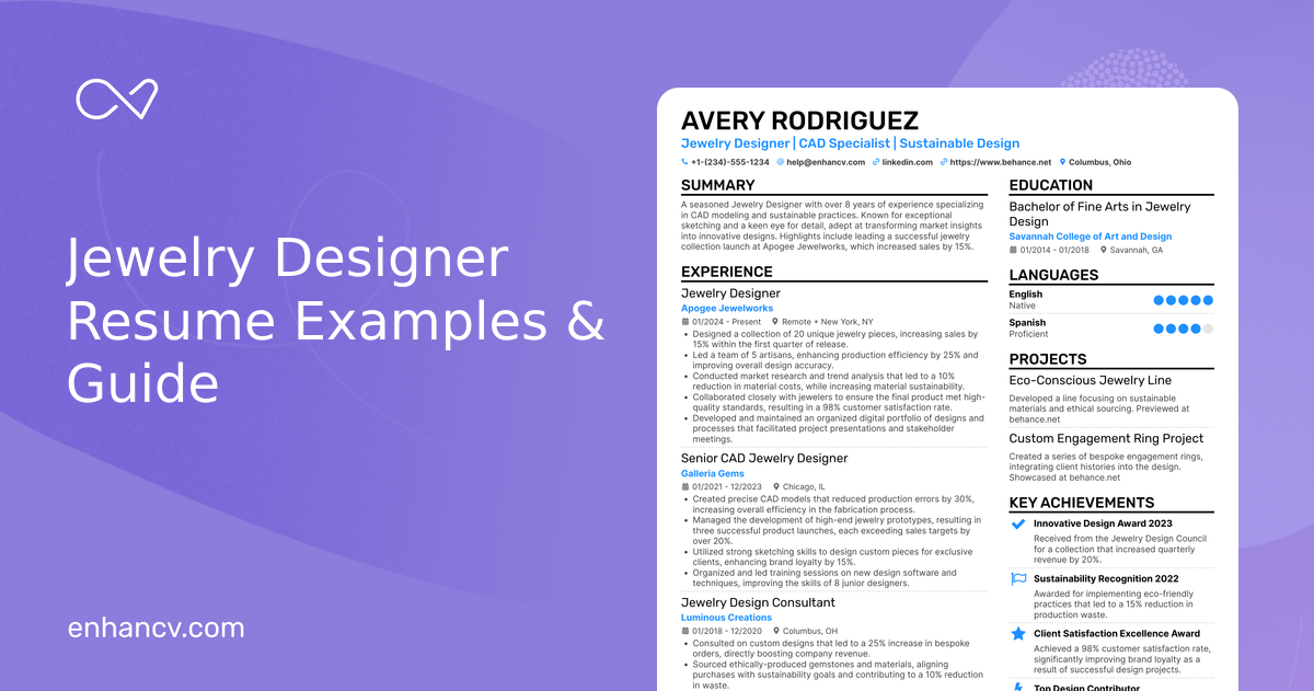 10 Jewelry Designer Resume Examples & Guide for 2026