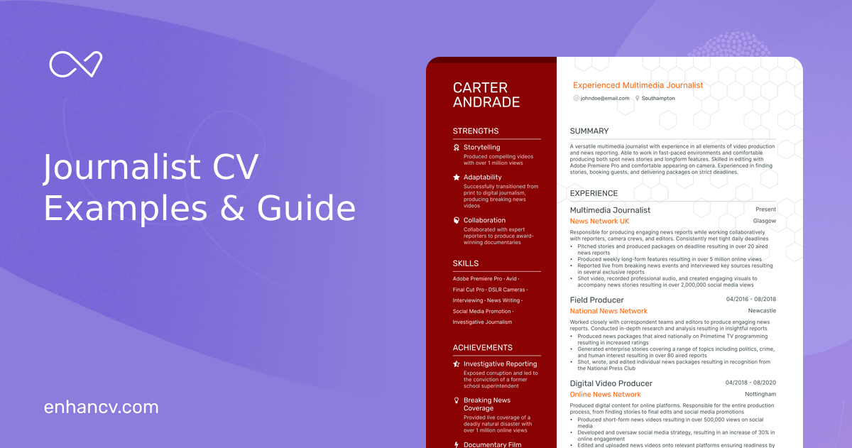 3 Journalist CV Examples for 2024