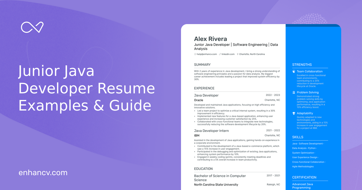 5 Junior Java Developer Resume Examples & Guide for 2024