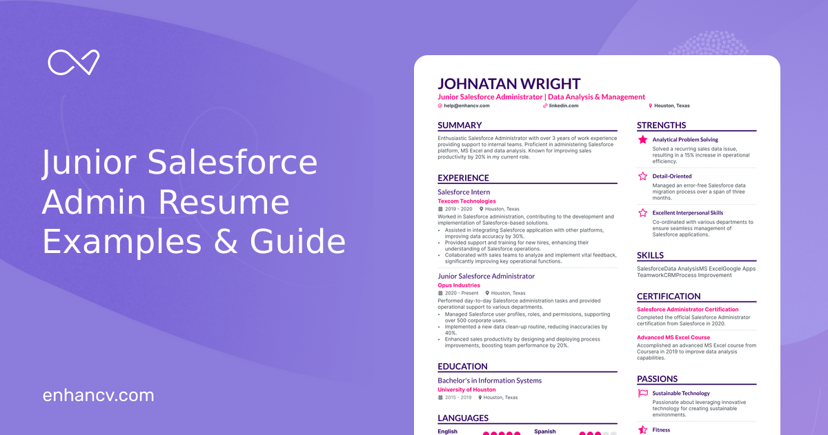 5 Junior Salesforce Admin Resume Examples & Guide for 2024
