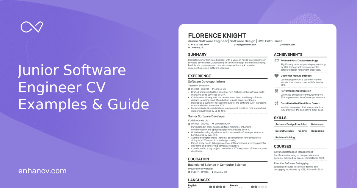 Junior Software Engineer CV Examples & Guide for 2025
