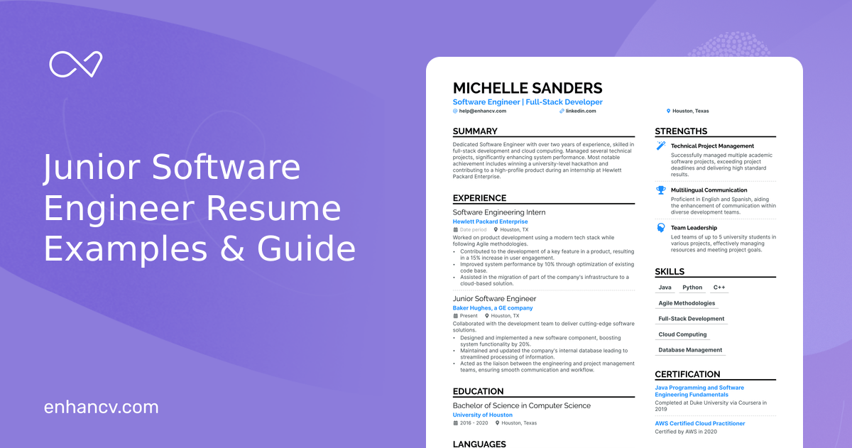 10 Junior Software Engineer Resume Examples & Guide for 2024