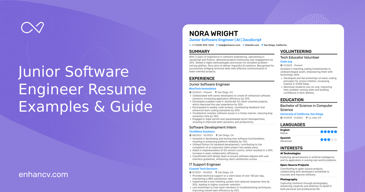 10 Junior Software Engineer Resume Examples & Guide for 2026