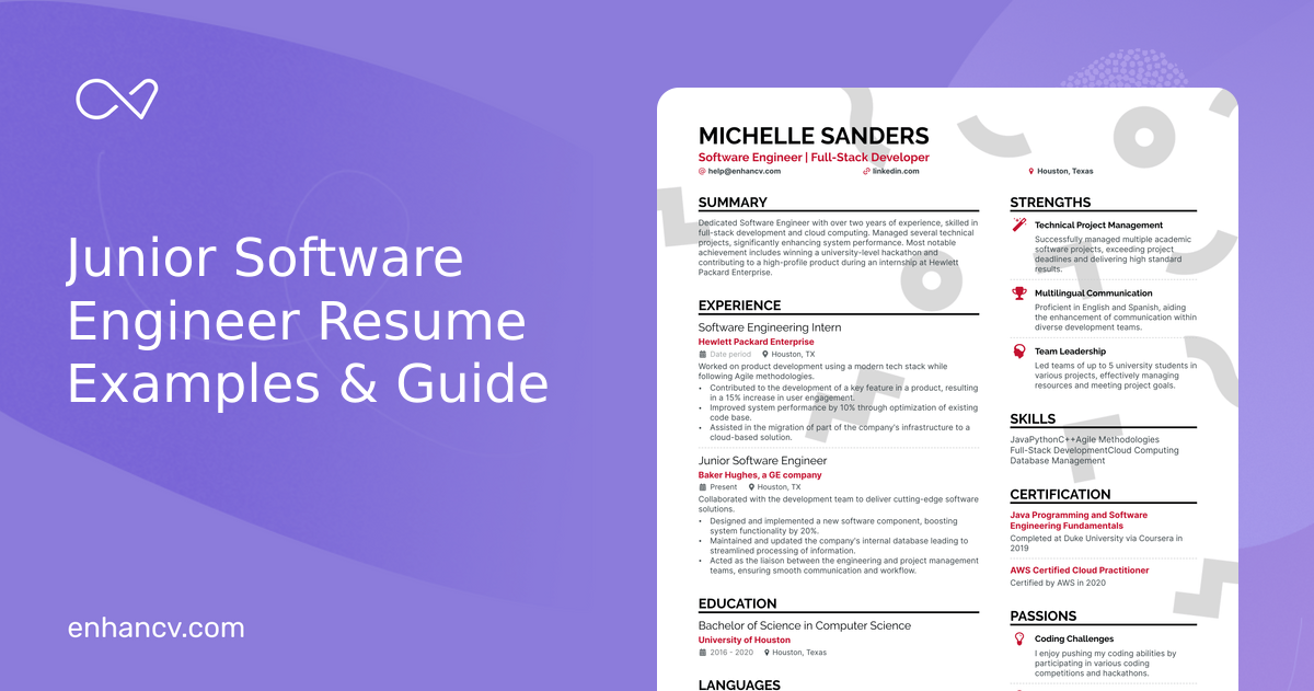 5 Junior Software Engineer Resume Examples & Guide for 2024