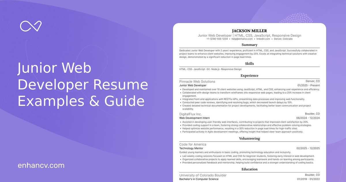 10 Junior Web Developer Resume Examples & Guide for 2026