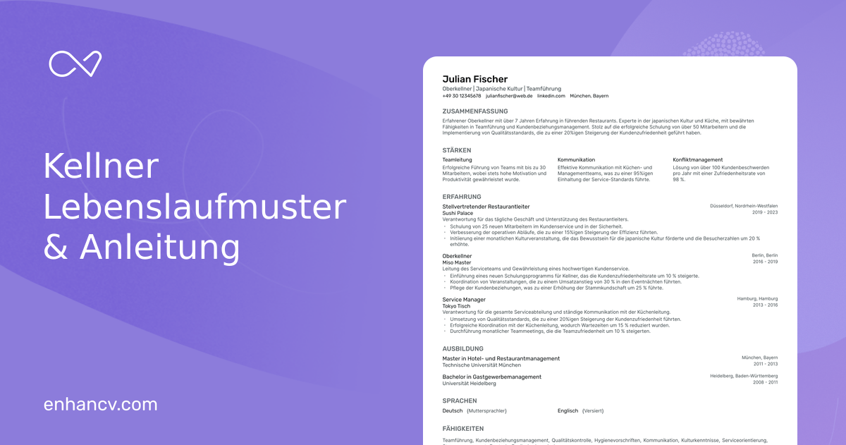Lebenslaufmuster für Kellner für 2025