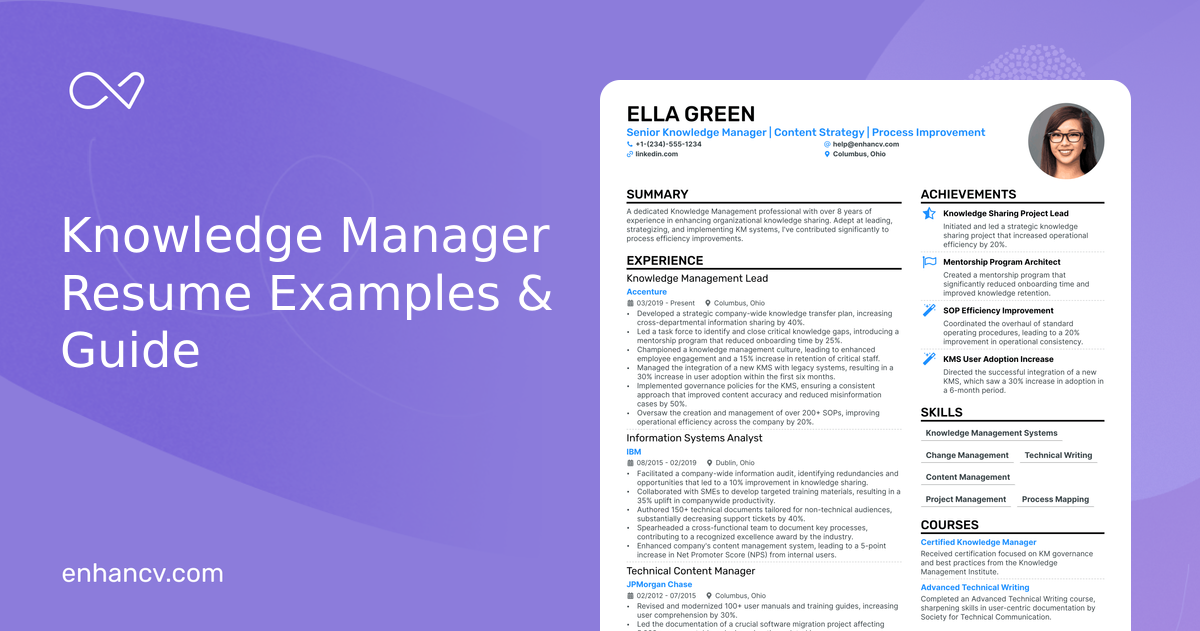 10 Knowledge Manager Resume Examples & Guide for 2024
