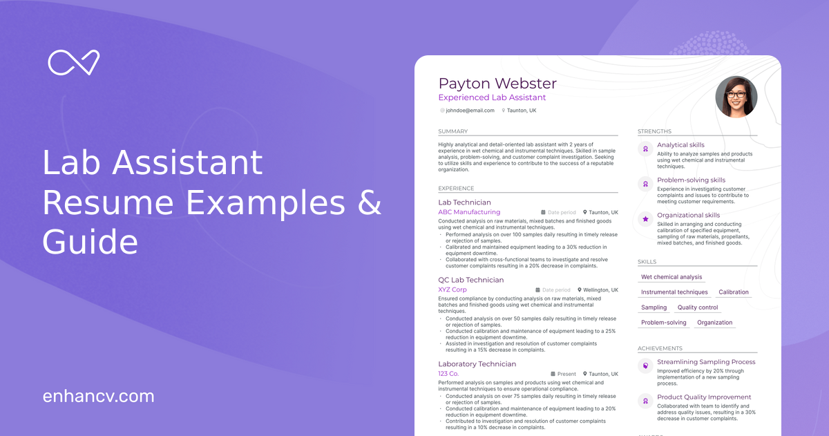 5 Lab Assistant Resume Examples & Guide for 2024