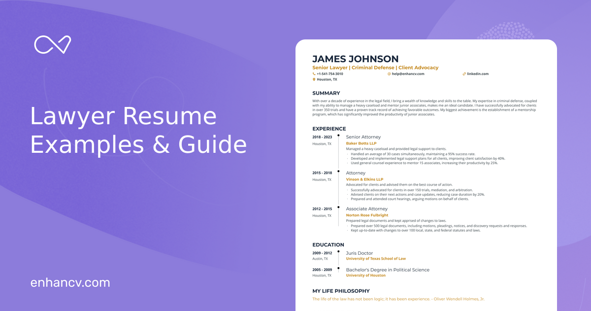 11 Lawyer Resume Examples & Guide for 2024