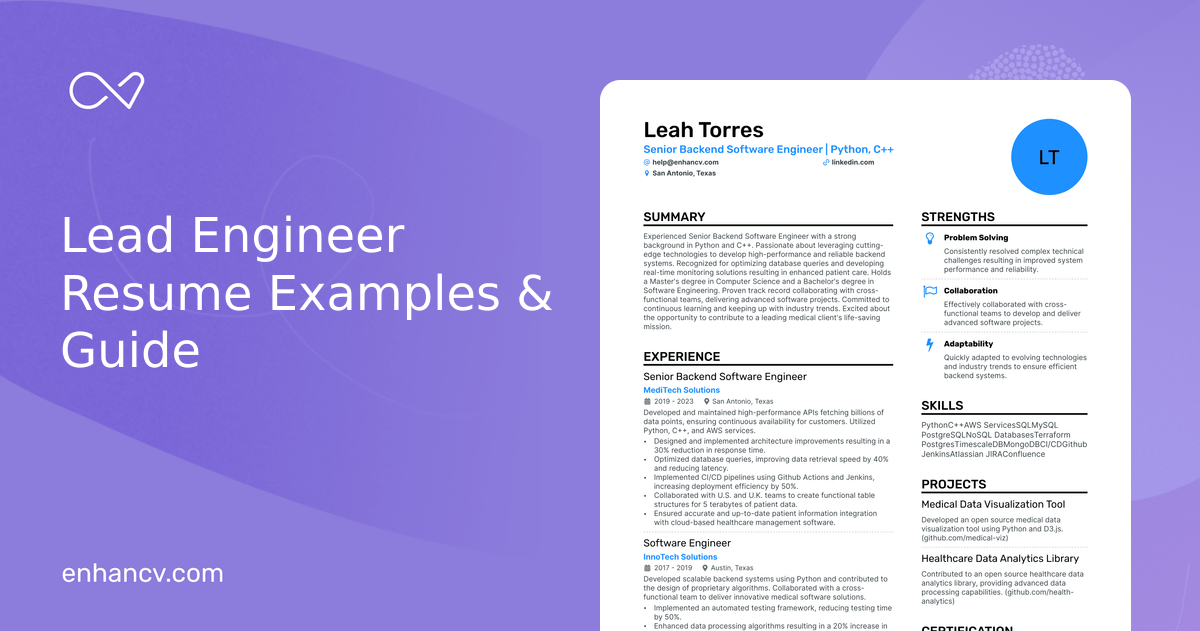 10 Lead Engineer Resume Examples & Guide for 2024