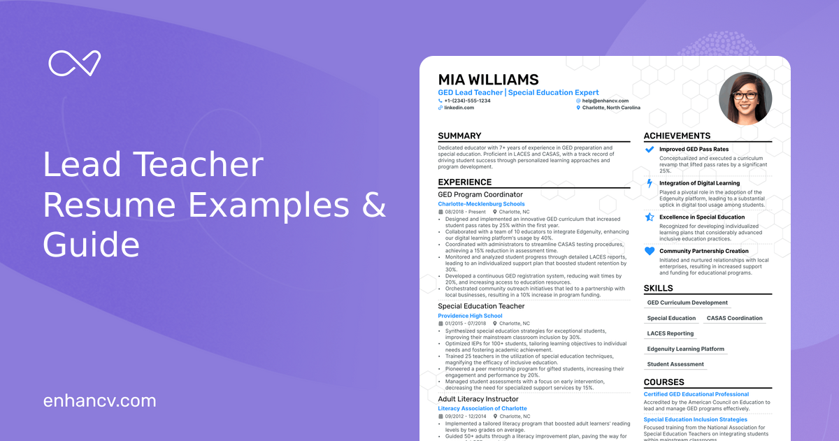5 Lead Teacher Resume Examples & Guide for 2024