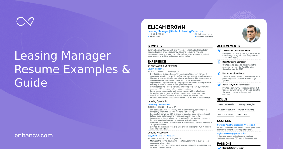 10 Leasing Manager Resume Examples & Guide for 2024