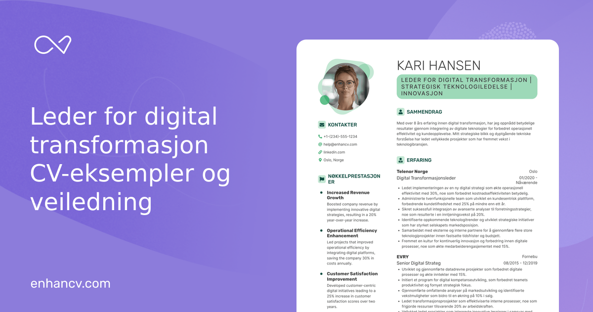 10 CV-eksempler for Leder for digital transformasjon