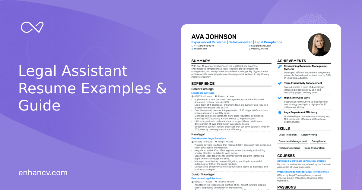 7 Legal Assistant Resume Examples & Guide for 2026