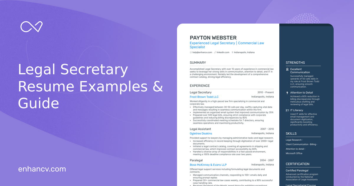5 Legal Secretary Resume Examples & Guide for 2024