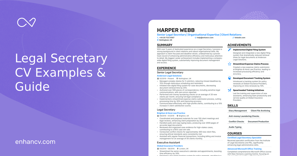 Legal Secretary CV Examples & Guide for 2026