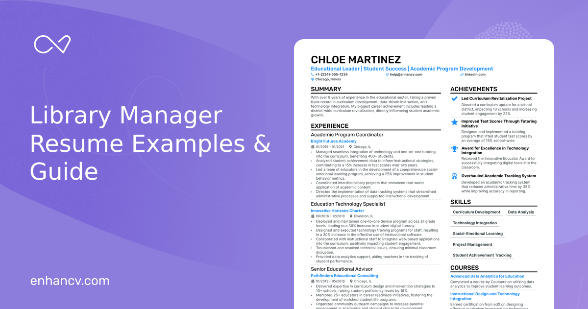 10 Library Manager Resume Examples & Guide for 2024