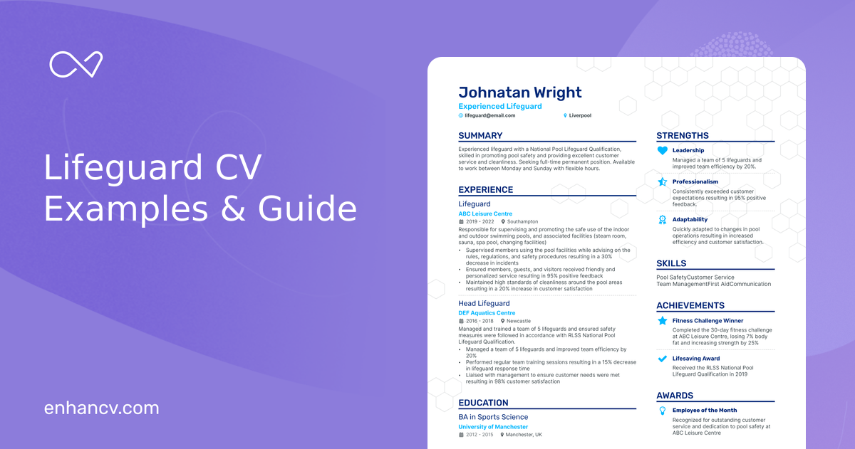3 Lifeguard CV Examples for 2024