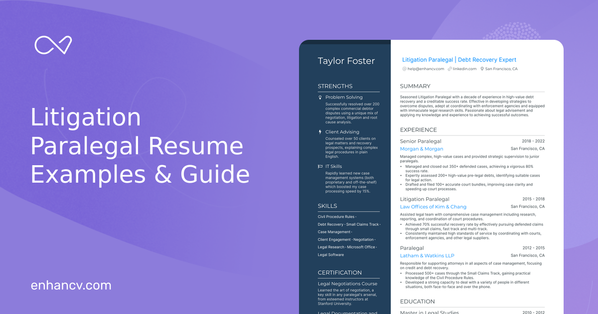 10 Litigation Paralegal Resume Examples & Guide for 2024