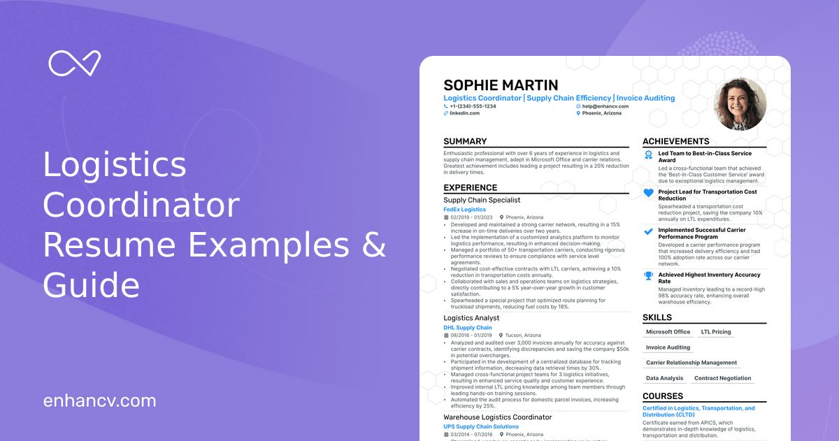 5 Logistics Coordinator Resume Examples & Guide for 2024