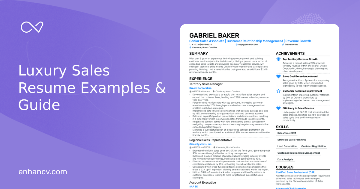 10 Luxury Sales Resume Examples & Guide for 2026
