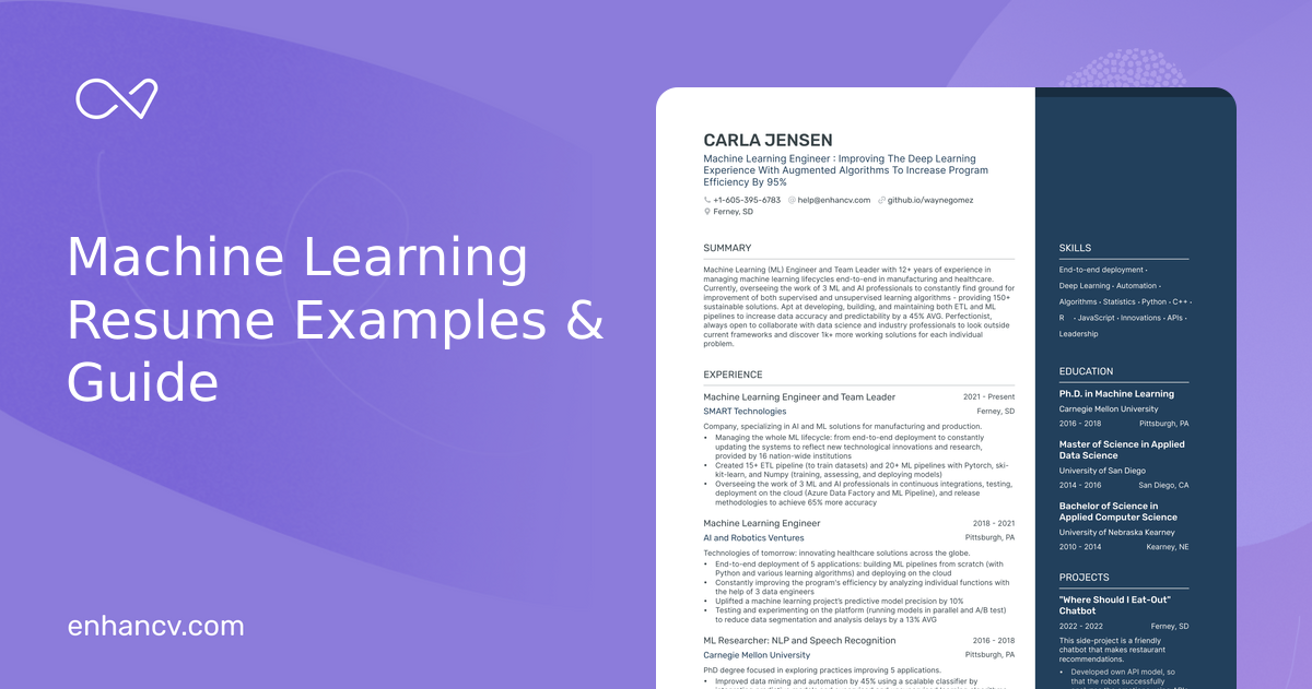 5 Machine Learning Resume Examples & Guide for 2024