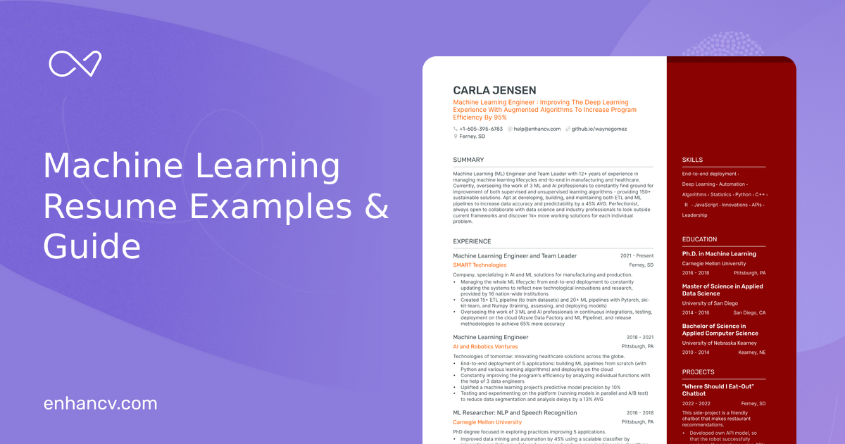 5 Machine Learning Resume Examples & Guide for 2024