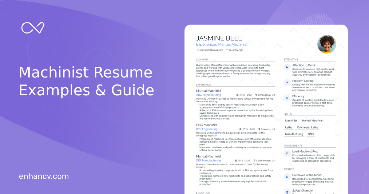 5 Machinist Resume Examples & Guide for 2024