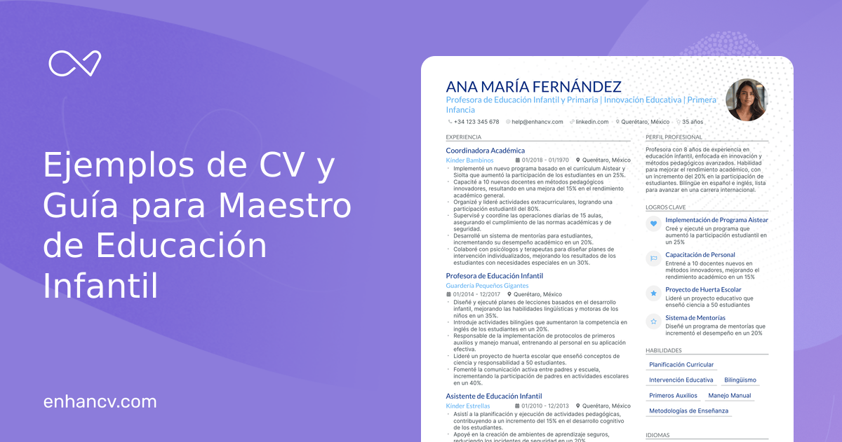 Ejemplo de Currículum de Maestro de Educación Infantil que Consiguió ...
