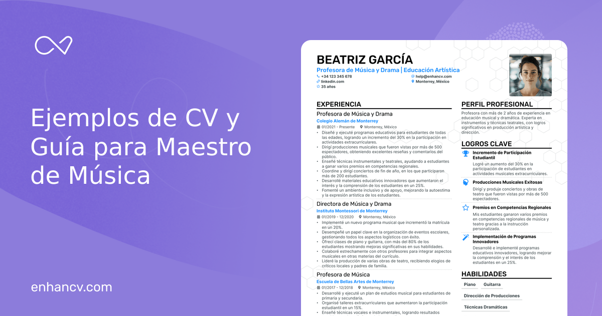 Ejemplo de Currículum de Maestro de Música que Consiguió Empleo y ...