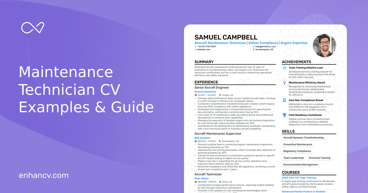 Maintenance Technician CV Examples & Guide for 2026