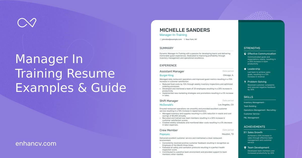 5 Manager In Training Resume Examples & Guide for 2024
