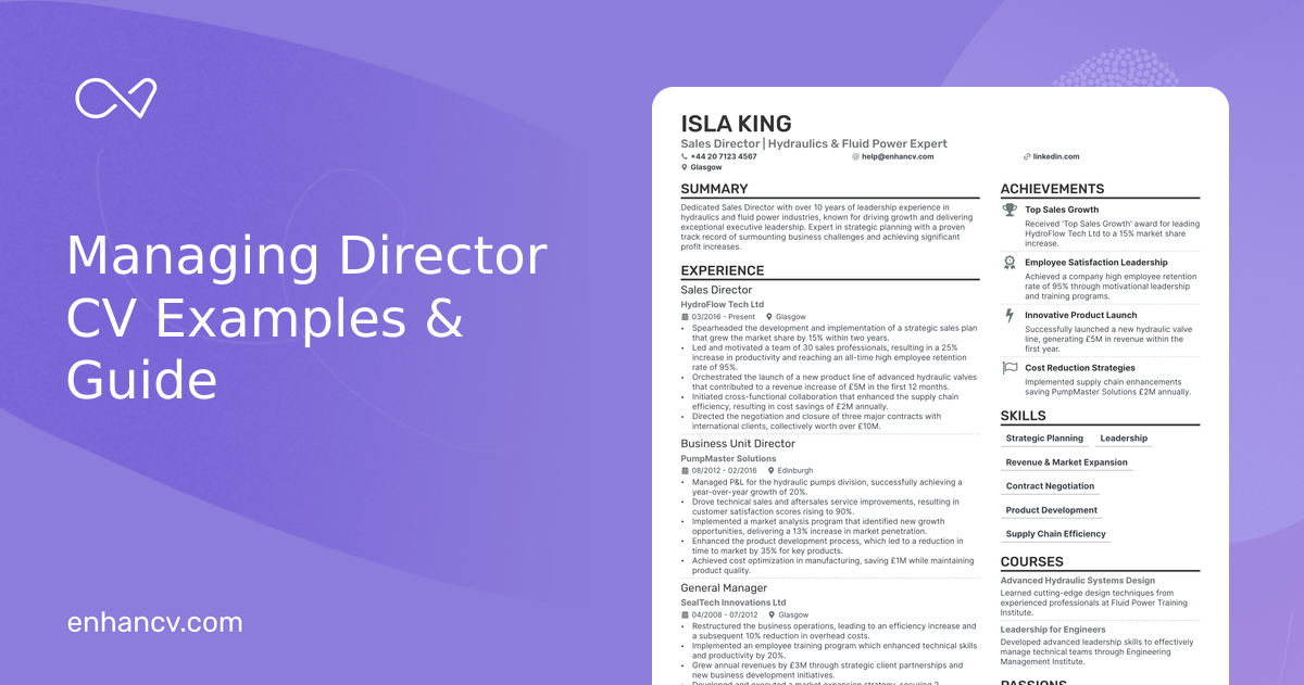 Managing Director CV Examples & Guide for 2026
