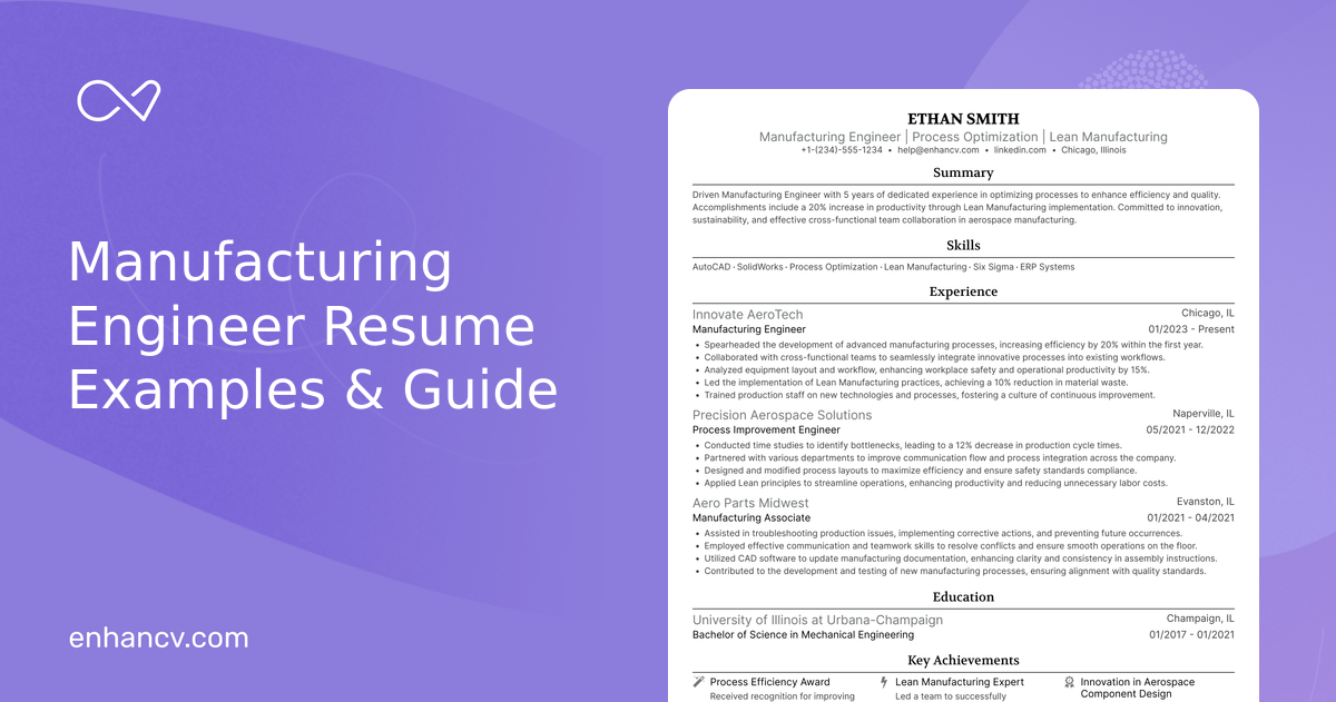 21 Manufacturing Engineer Resume Examples & Guide for 2026