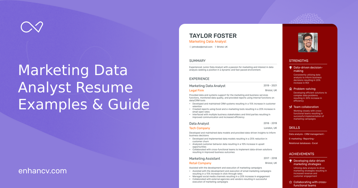 5 Marketing Data Analyst Resume Examples & Guide for 2024
