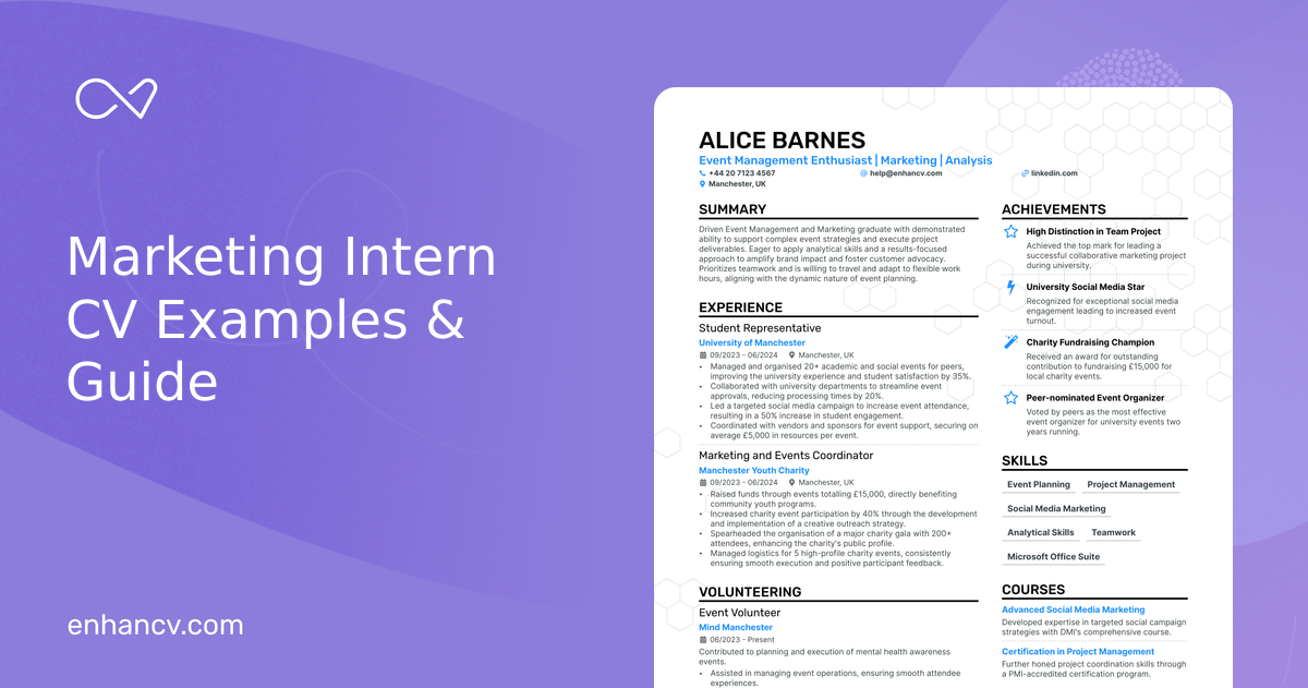Marketing Intern CV Examples & Guide for 2026