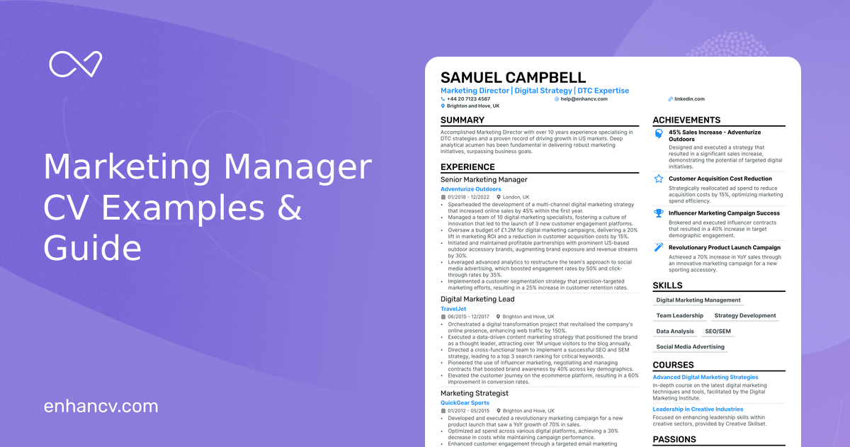 Marketing Manager CV Examples & Guide for 2026