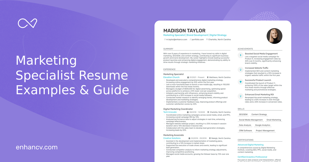 18 Marketing Specialist Resume Examples & Guide for 2026