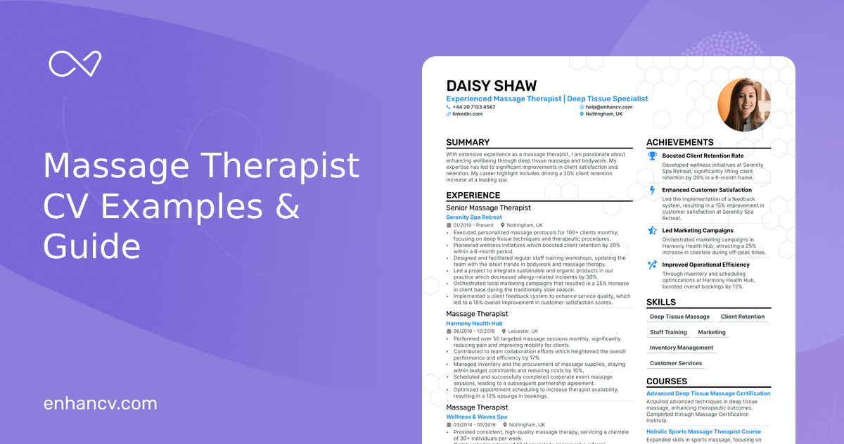 Massage Therapist CV Examples & Guide for 2026