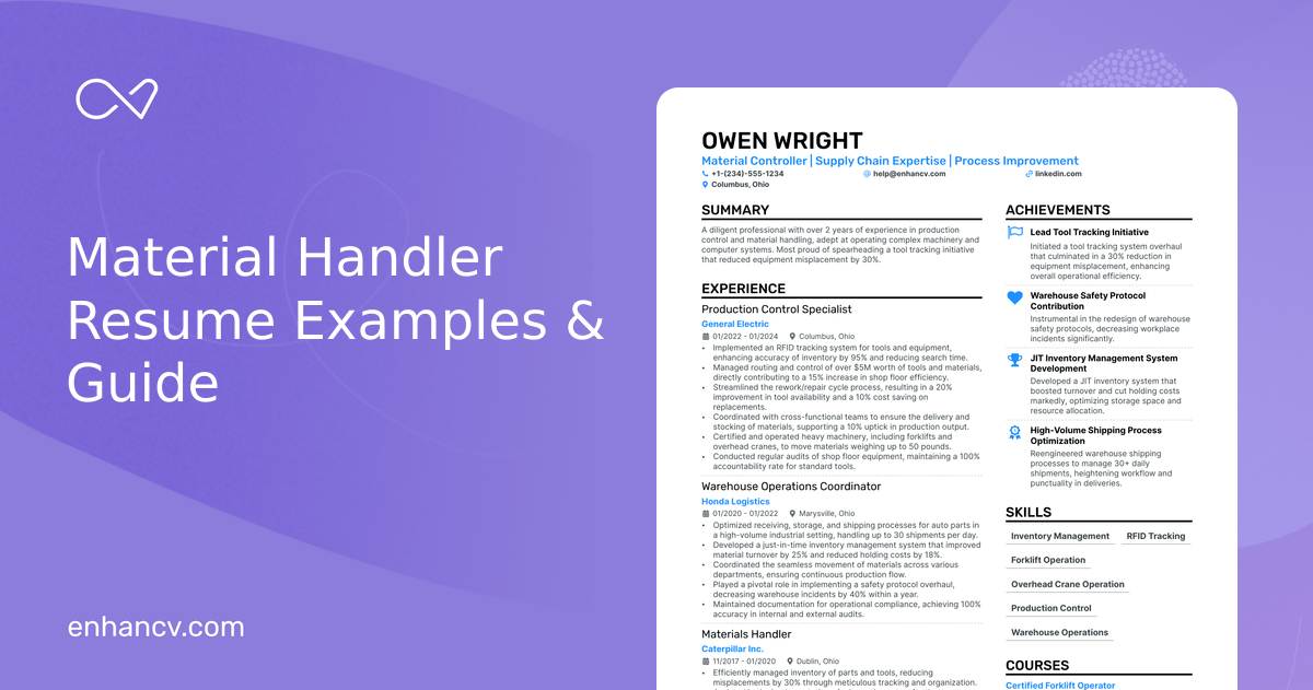 5 Material Handler Resume Examples & Guide for 2024