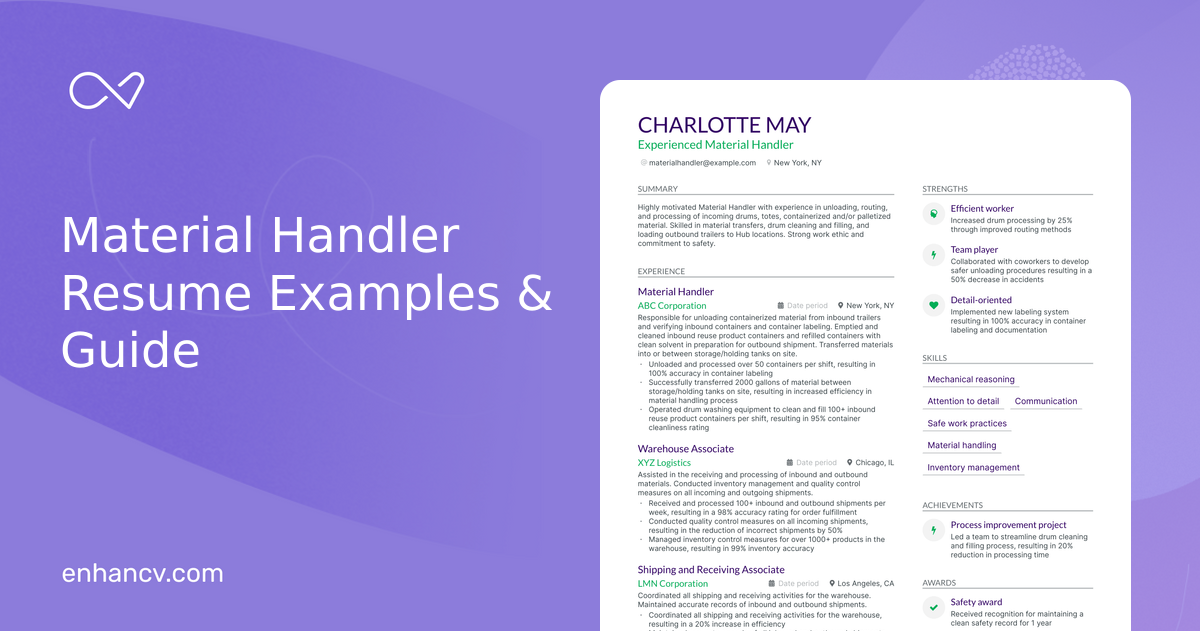 5 Material Handler Resume Examples & Guide for 2024