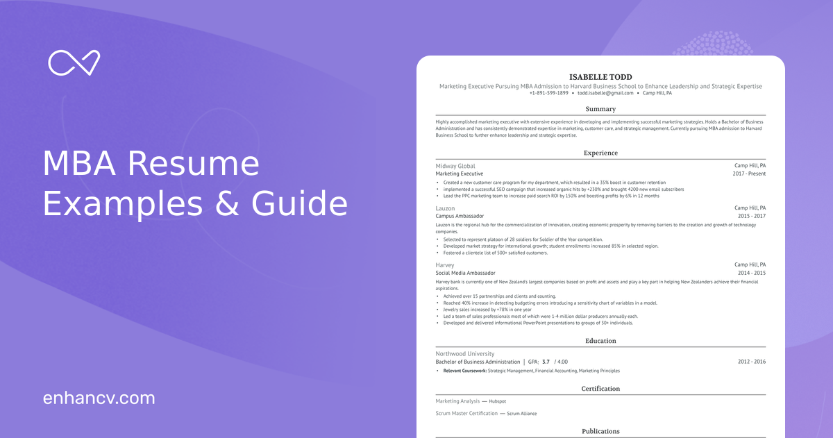 5 MBA Resume Examples & Guide for 2024
