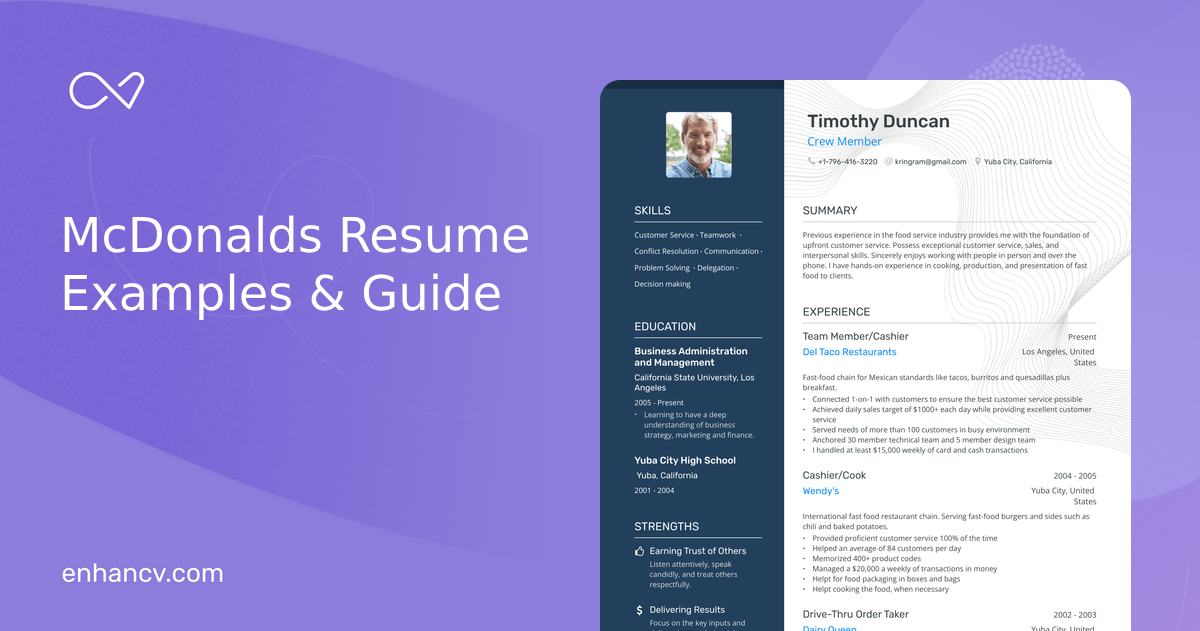 McDonalds Resume Examples & Guide for 2024